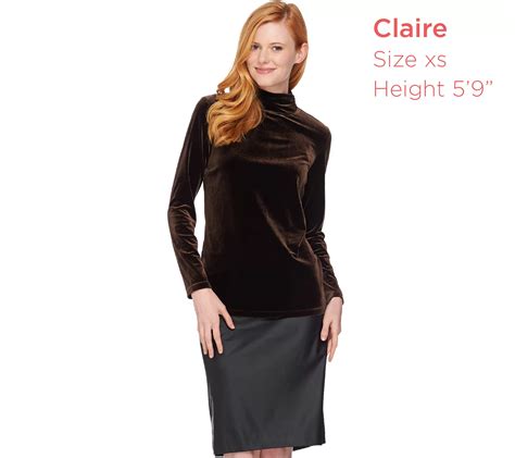 As Is Susan Graver Stretch Velvet Long Sleeve Mock Neck Top