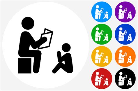 플랫 컬러 원 버튼에서 자식 아이콘으로 읽기 곡선에 대한 스톡 벡터 아트 및 기타 이미지 곡선 곤색 교사 교육 관련 직업