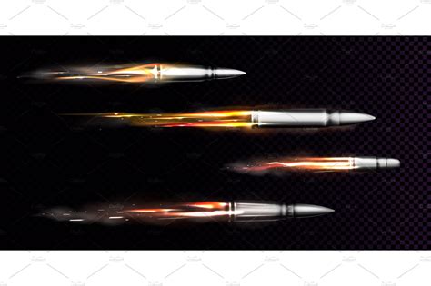 Flying Bullets With Fire And Smoke Masterbundles