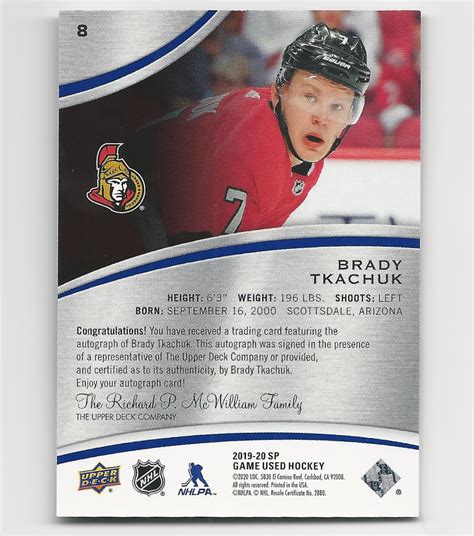 2019 20 SP Game Used Blue Brady Tkachuk 8 On Kronozio
