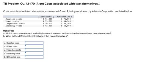 Solved Tb Problem Qu 13 170 Algo Costs Associated With