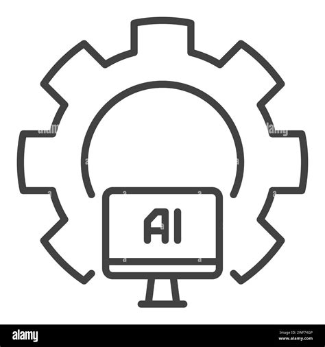 Artificial Intelligence Computer Inside Cog Wheel Vector Ai Concept Icon Or Sign In Thin Line