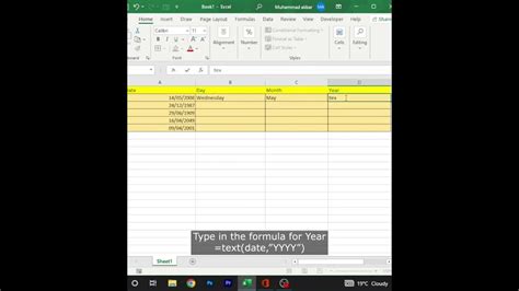 How To Get Day Month And Year From A Date In Excel Youtube