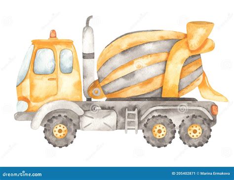 Watercolor Construction Machines Bulldozer In Cartoon Style Royalty