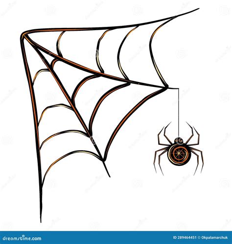 Halloween Cobweb Corner With A Hanging Spider Black Stock Illustration