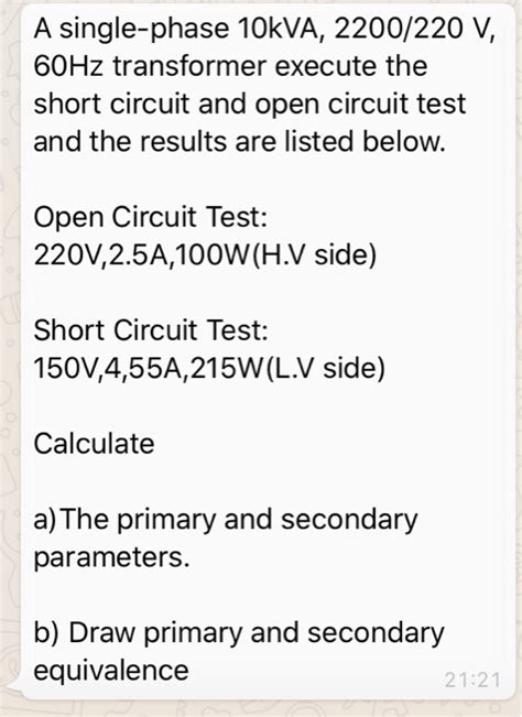 Solved A Single Phase KVA V Hz Transformer Chegg