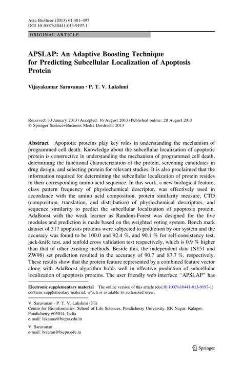 Pdf Apslap An Adaptive Boosting Technique For Predicting Subcellular Localization Of