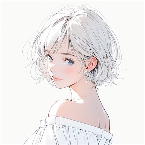 Anime Stijl Tekening Van Een Vrouw Met Wit Haar En Oorbellen