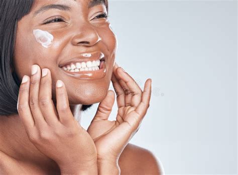 Happy Black Woman Skincare And Facial With Cream For Beauty Or