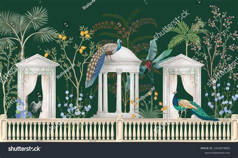 Traditional Mughal Garden Arch Peacock Plant Stock Vector Royalty Free
