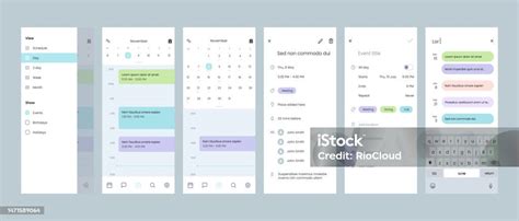 일정 비즈니스 응용 프로그램 Ui Ux 디자인 벡터 템플릿 달력에 대한 스톡 벡터 아트 및 기타 이미지 달력 전화 그래픽