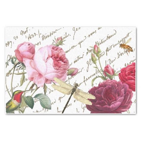 Rose Hummingbird Dragonfly French Script Honeybee Tissue Paper Zazzle