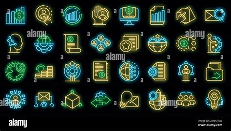 Restructuring Icons Set Outline Set Of Restructuring Vector Icons Neon Color On Black Stock