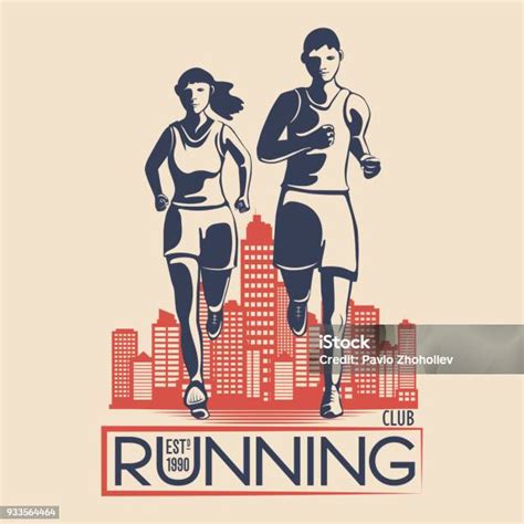 실행 중인 클럽에 대 한 고유의 로고 디자인입니다 스포츠 조직 대회 마라톤에 대 한 기호입니다 벡터 일러스트 레이 션 달리기에