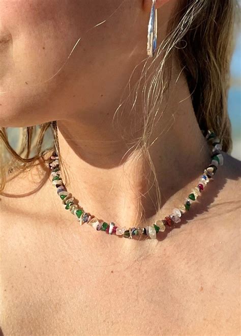 Gemstone Chip Necklace Rainbow Gemstone Choker Natural Gemstone