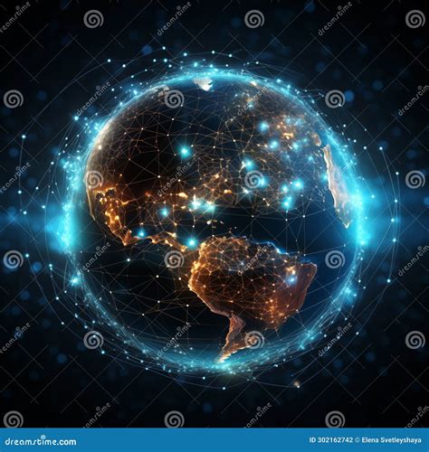 Digital Globe Surrounded By Linked Points Representing A Secure Global