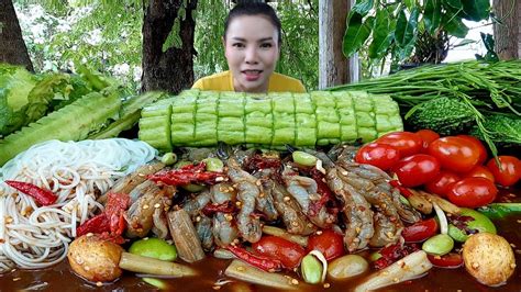 ตำกุ้งสดสายบัวกรอบ เผ็ดเดือด🔥นัวร์น้ำปลาร้าเเซ่บถึงใจคักจ้า ส้มซ่าพา