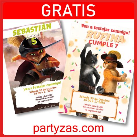 Gratis Invitaciones El Gato Con Botas Whatsapp Cat Birthday