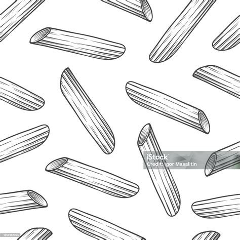 펜리게이트 매끄러운 배경 이탈리아 파스타 전통 요리 벡터 일러스트레이션 드로잉 조각 잉크 선형 아트 포장 디자인 광고 등 흰색으로 격리됩니다 벡터 펜네에 대한 스톡 벡터