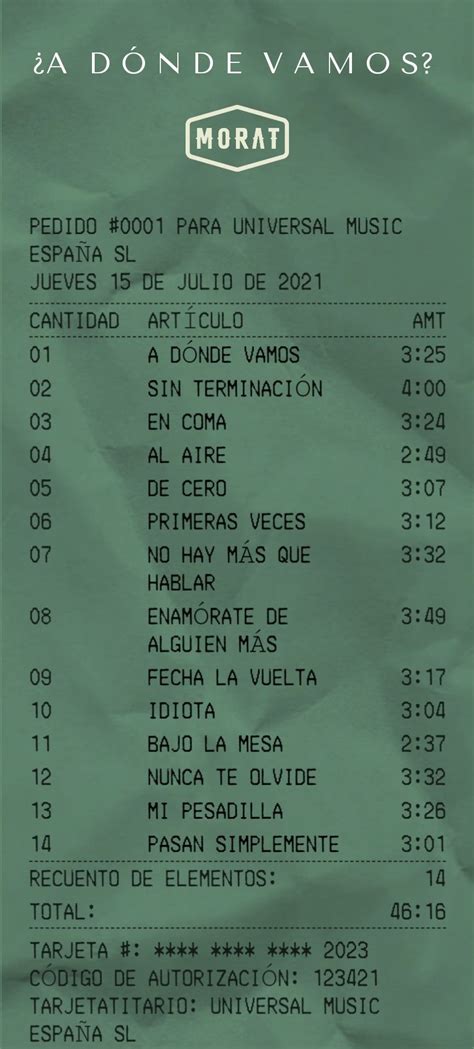Morat A Dónde Vamos Receipt Morat canciones Morat letra Canciones