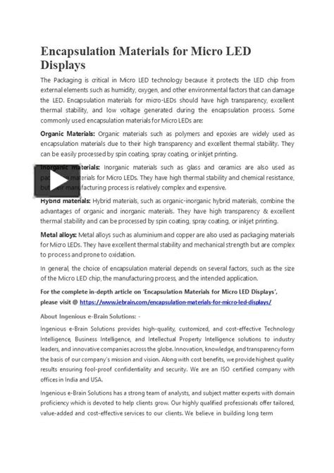 Ppt Encapsulation Materials For Micro Led Displays Powerpoint