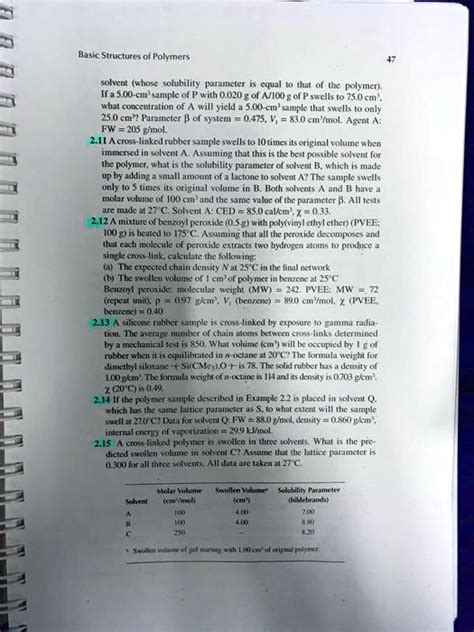 SOLVED Basic Structures Of Polymers Solvent Whose Solubility Parameter Is Equal To That Of The