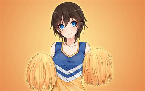 Anime Girl With Short Light Brown Hair And Blue Eyes