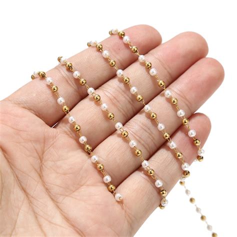 Badu Bg 1 метър злато от неръждаема стомана с фалшива перлена топка с мъниста вериги за очила