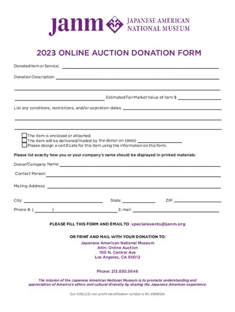 Fillable Online 2023 Online Auction Donation Form Fax Email Print