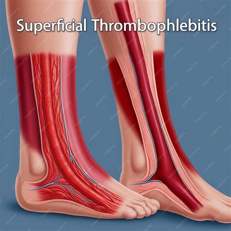 Medical Illustration Of Superficial Thrombophlebitis And Deep Vein