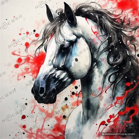 Ai创作图白马 水墨 彩色 昵图网