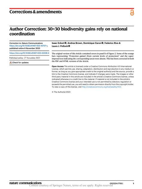 Pdf Author Correction 30×30 Biodiversity Gains Rely On National