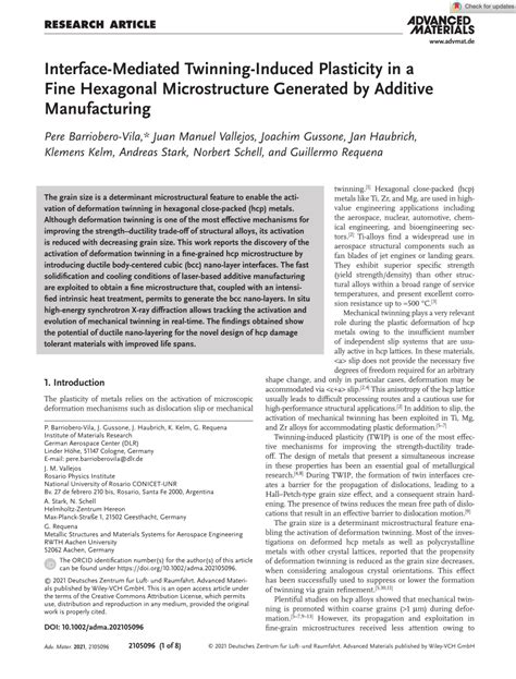 Pdf Interface‐mediated Twinning‐induced Plasticity In A Fine Hexagonal Microstructure