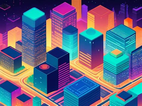 Premium Photo Futuristic Connectivity Hightech Data Network And Color Grids Over Miniature