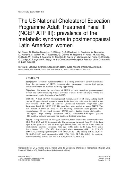 Pdf The Us National Cholesterol Education Programme Adult Treatment Panel Iii Ncep Atp Iii