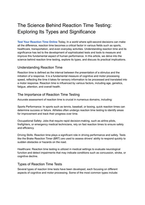 Pdf The Science Behind Reaction Time Testing Exploring Its Types And Significance