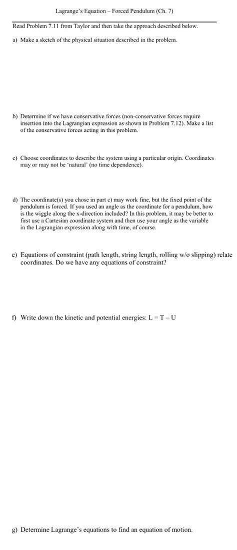 Solved Lagrange S Equation ﻿forced Pendulum Ch 7 Read