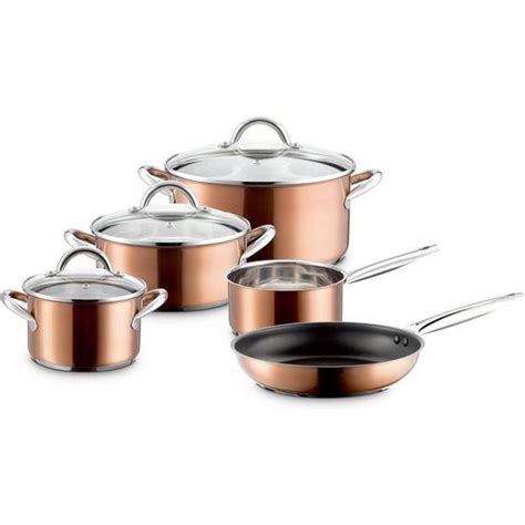 Asterion Set De Casseroles Au Design Moderne Cuivré 4 Casseroles 1 Poêle Antiadhésive Et 3