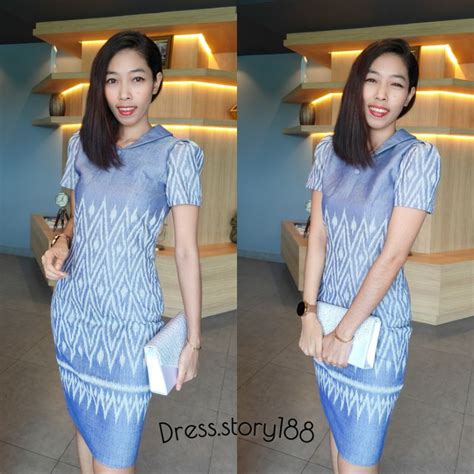 เดรสผ้าไทย ผ้าทอลายมัดหมี่ อัดกาว จึ้งมากรุ่นนี้พรางหุ่นเองคอดใส่แล้ว