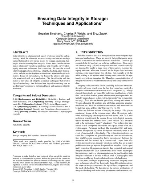 Ensuring Data Integrity In Storage Techniques And Applications Pdf Error Detection And