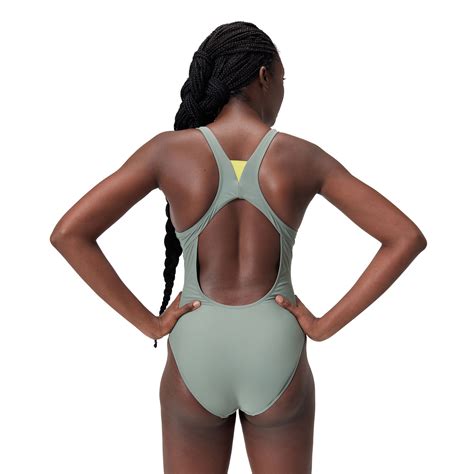 Speedo Womens Mesh Solid High Neck One Piece Swimsuit Sportchek