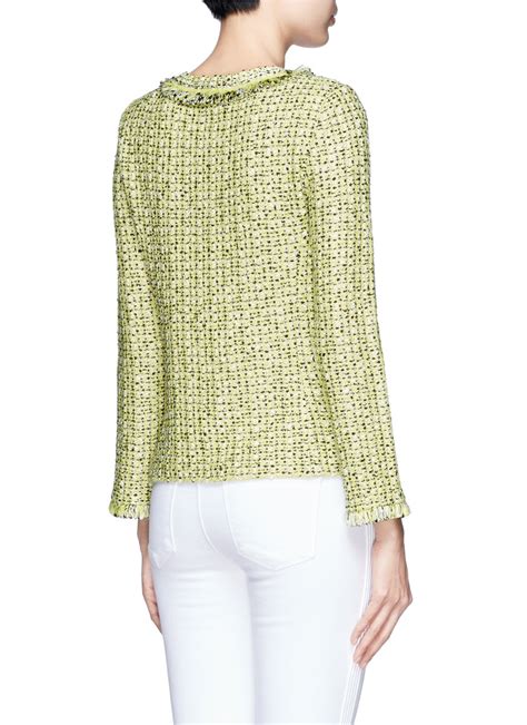 St John Frayed Edge Tweed Jacket In Green Lyst