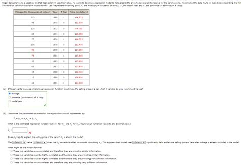 Solved A If Roger Wants To Use A Simple Linear Regression