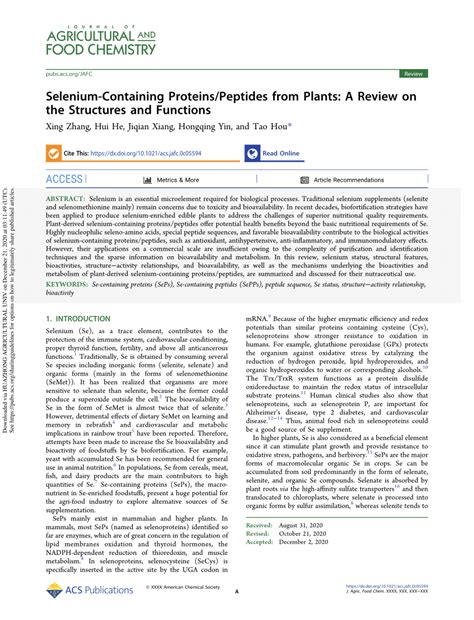 Pdf Selenium Containing Proteinspeptides From Plants A Review On