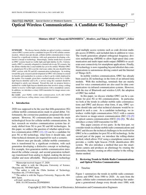 Pdf Optical Wireless Communication A Candidate G Technology