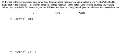Solved 4 For The Following Functions Write Down Code For