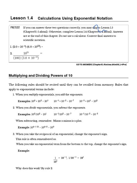 14 Calculations Using Exponential Notation Pdf Elementary