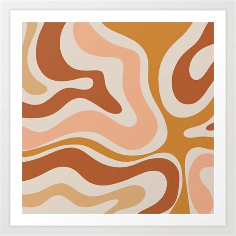 Modern Retro Liquid Swirl Abstract Square In Terracotta Earth Tones Art