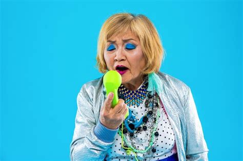 Premium Photo Happy And Funny Senior Old Woman On Colorful Background
