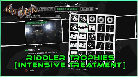 All Riddler Trophies Challenges Intensive Treatment Batman Arkham